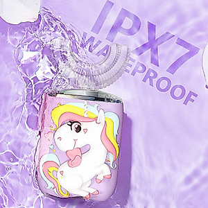 Kids Ultrasonic Electric Toothbrush, U-Shaped Toothbrush 6 Gear Speed Mode IPX7 Waterproof 360° Oral Cleaning Automatic Toothbrush for 2-7 Years Old Baby Toddler (Purple)