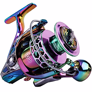 Sougayilang Fishing Reel, Colorful Aluminum Frame Spinning Reels with - 12+1 Stainless BB, Oversize Aluminum Handle for Saltwater or Freshwater Fishing- GSM4000