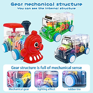 HT HONGTENG Transparent Car Toys 3 Sets,Inertial Vehicle with LED Effects and Ringtone,Color Moving Gear,3-6 Years Old Children's Birthday Educational Toys (City Vehicles)