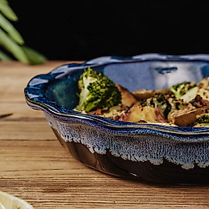 KOOV Ceramic, 9 Inches Pie Plate, Pie Dish for Dessert Kitchen, Round Baking Dish Pan for Dinner, Wrapping Upgrade, Reactive Glaze (Nebula Blue)