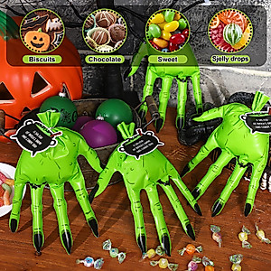 MotiMind 50 Pcs Halloween Treat Bags Trick or Treat Goodie Bags Witch Hand Shaped Candy Bag with Twist Ties Brew Cauldron Card, Snack Cookie Bag for Trick or Treat Halloween Party Favors Supplies