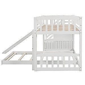 DEYOBED Twin Over Twin Wooden Bunk Bed with Slide and Storage Drawers for Kids Teens