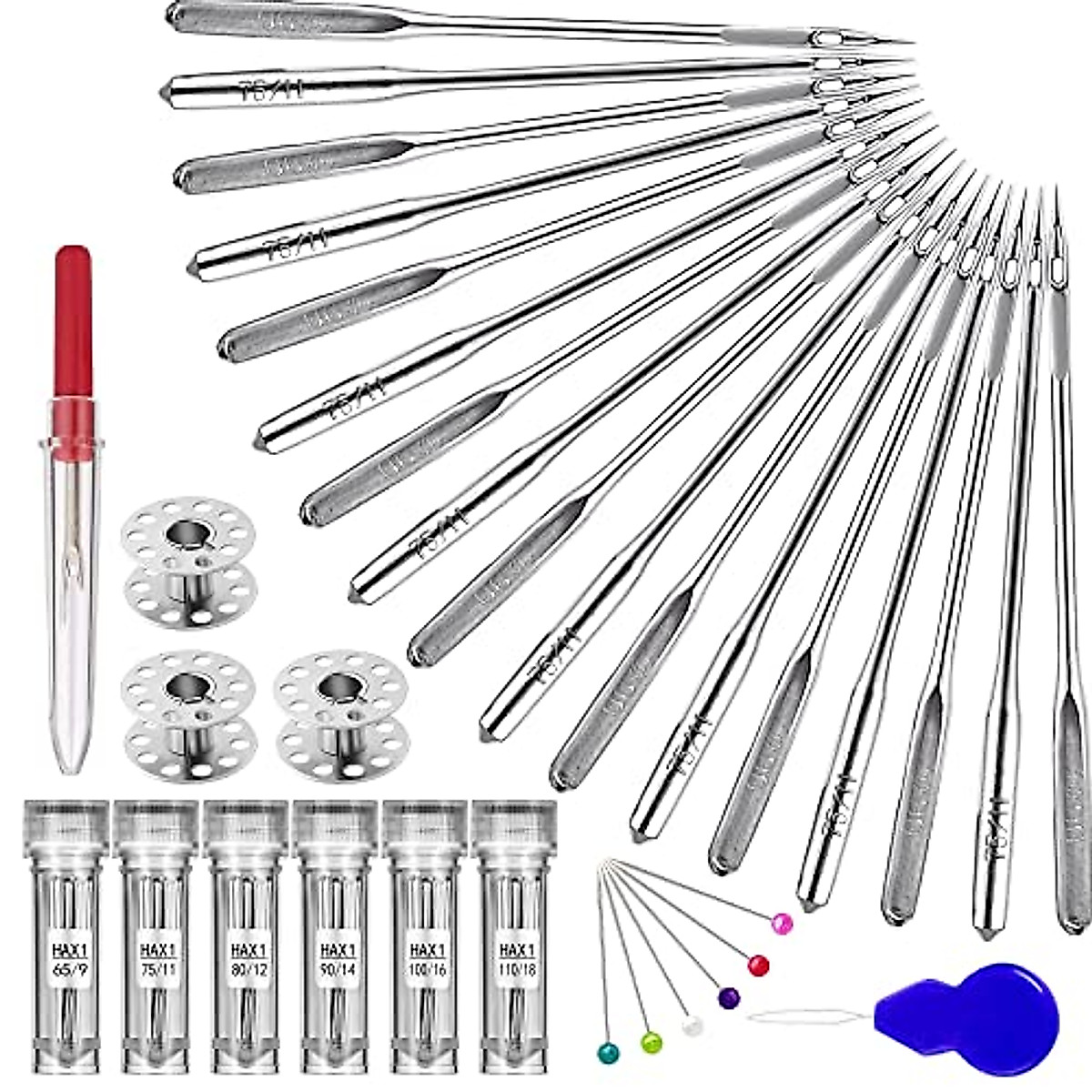 120Pcs Sewing Machine Needles Set Universal Standard Needle for Singer, Brother, Janome, Varmax, Home Sewing Machines Needles in Size HAX1 65/9, 75/11, 80/12, 90/14, 100/16, 110/18