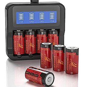 Arlo Batteries Rechargeable 123A, FARSAIL 12-Pack 800mAH ICR17335 NiMH Batteries and LCD Display CR123A Charger for Arlo VMC3030 VMK3200 VMS3130 3230C 3430 3530 Cameras, August Pro WiFi, Flashlight