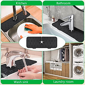 Premium Silicone Soap Holder for Bathroom Kitchen Self Draining Sink Draining Pad Behind Faucet Drip Protector Splash Countertop Sink Caddy Organizer for Dish Soap (Black)