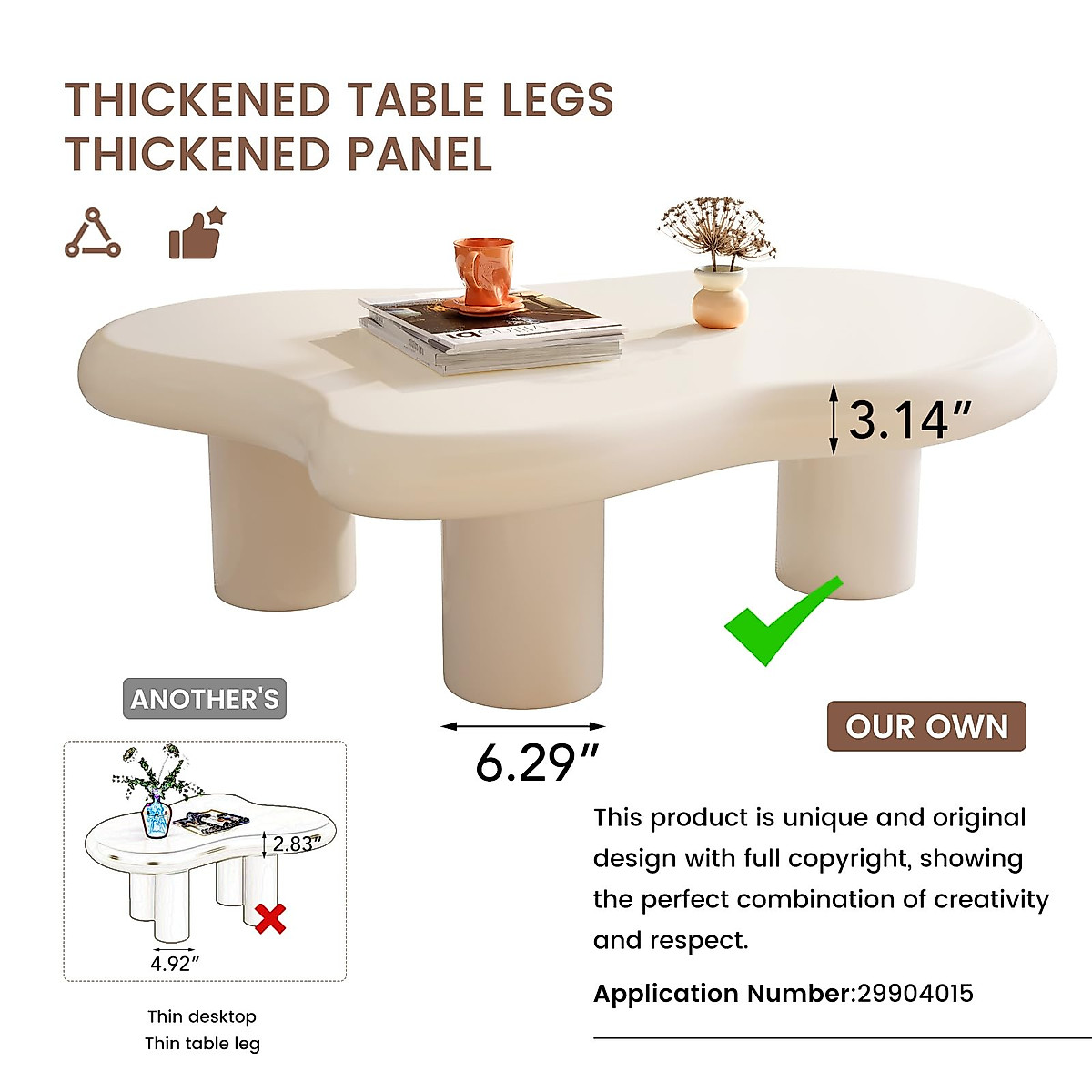 Guyii Cloud Coffee Table, Black Coffee Table for Living Room, Cartoon Irregular Indoor Tea Table, Modern End Table with 3 Legs (White, 41.02 Inch)