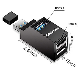 ONVIAN 3 Port USB Hub High-Speed Splitter Plug and Play Bus Powered, Black