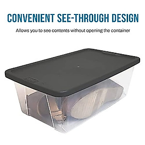 HOMZ 56 Quart Snaplock Clear Plastic Storage Tote Container Bin with Secure Lid and Handles for Home and Office Organization, 2 Pack