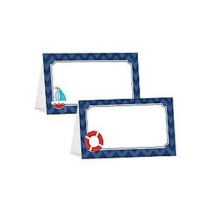 Oh My Baby Shower Ahoy Nautical Theme Tent Card Place Holders - 12 Count