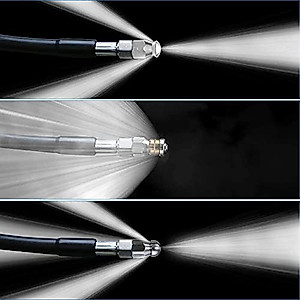 100FT Sewer Jetter Kit for Pressure Washer, 5800PSI Drain Cleaner Hose 1/4 Inch NPT Corner, Rotating and Button Nose Sewer Jetting Drain Jetter Hose Nozzle Pearl Corsage Pin Spanners Waterproof Tape