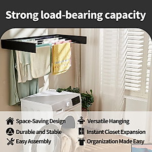 Karoway Wall Mounted Clothes Drying Rack - Black - 40" Collapsible Laundry Drying Rack for Heavy Use (60 lbs), Folding Dryer Rack for Indoors, Foldable & Retractable Space Saving Clothing Hanger