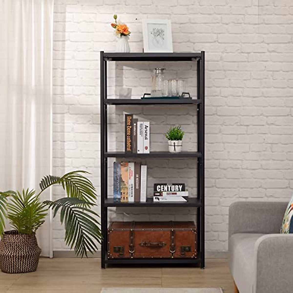 ALIMORDEN 27.5 Inch 5 Tire Storage Shelf Metal Wire Shelving Rcak Black Utility Rack Standing Corner Storage Cabinet