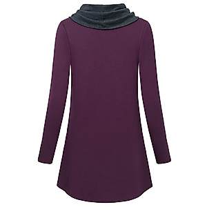 Bebonnie Fall Tops for Women 2025 Trendy,Petite Long Sleeve Cowl Neck Warm Splicing Tunic Tops with Buttons Magenta Grey Small