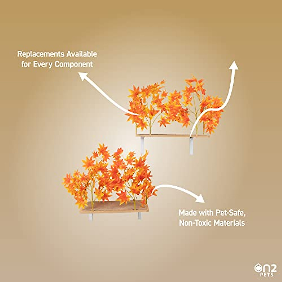 On2Pets Cat Shelves Wall-Mounted Cat Trees Cat Furniture for Climbing, Playing and Relaxing, Set of 2, Indoor Cat Shelf Made in USA… (Orange Blaze, Rectangle)