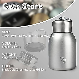 Gets Mini 9 oz Stainless Steel Water Bottle, 280ML Vacuum Insulated Water Bottle Leak Proof Sport Tumbler Cup Hot and Cold Water Bottle (Silver)