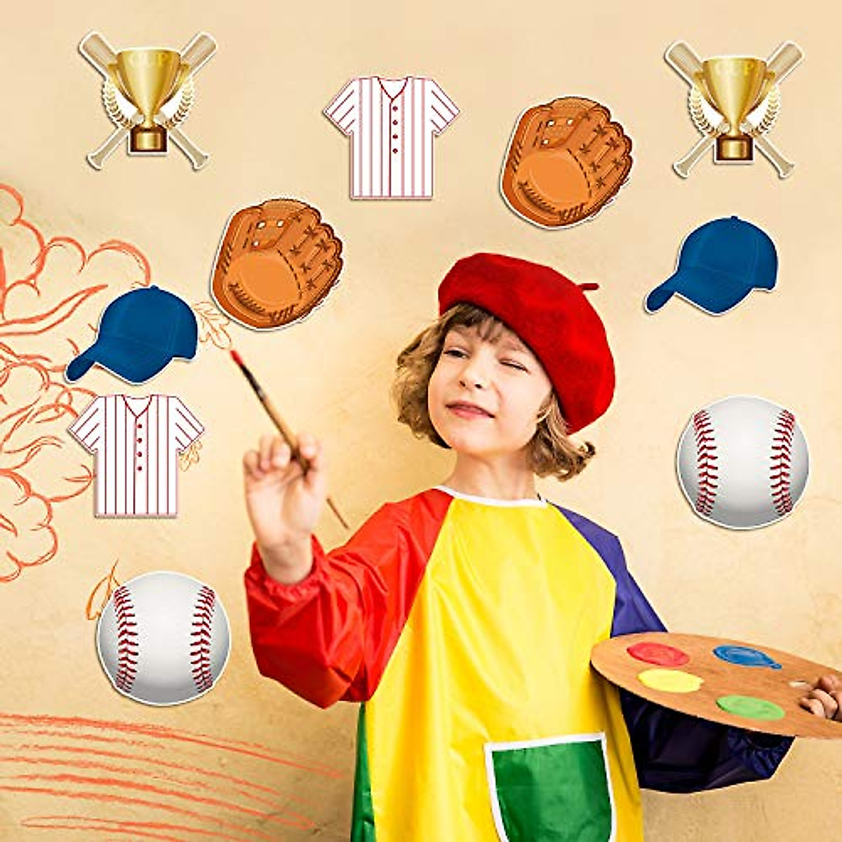 45 Pieces Baseball Paper Cut Outs Versatile Classroom Decoration Sports Themed Cut-Outs with Glue Point Dots for Bulletin Board Classroom School Sports Theme Birthday Party Decoration, 5.9 x 5.9 Inch