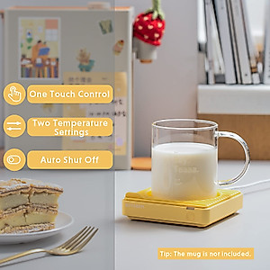 BUYDEEM OA20013 Extra Wide Mug Warmer, One-Touch Beverage Cup Warmer with 2 Temperature Settings and Auto Shut-Off, Perfect for Office Desk Use (Mellow Yellow)