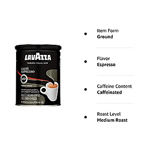 Lavazza Caffe Espresso Ground Coffee, Medium Roast 8 oz Cans Full Case of 12