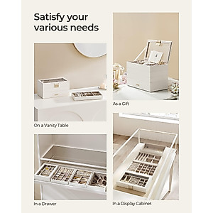 SONGMICS Stackable Jewelry Trays, 4-Tier Jewelry Box, Drawer Jewelry Organizer, with Glass Lid, Removable Dividers, for Vanity Table, 6.7 x 11 x 7.2 Inches, Christmas Gift, Cloud White UJBC164W01