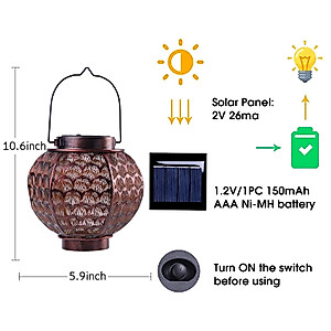 Bownew Outdoor Hanging Solar Lantern Outside Waterproof Metal Solar Powered Lights Decor for Garden Patio Deck Lawn Pathway Yard Porch Balcony Tabletop and Tree