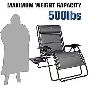 TIMBER RIDGE Oversized Recliner Zero Gravity Chair, Blue-1 Pack & Full Padded Patio Lounger with Side Table 33”Wide Reclining Lawn Chair, Support 500lbs, Gray