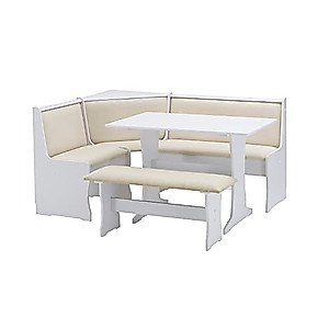 Riverbay Furniture Wood Storage Nook Kitchen Dining Breakfast Set in White and Beige