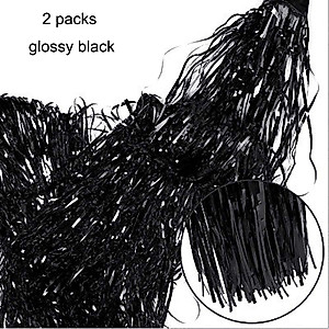 Black Fringe Party Backdrop -6.5x6.5ft, Pack of 2 | LILF Black Foil Fringe Curtain Black Backdrop for Party Birthday Photobooth Props Metallic Black Tinsel Streamers for Graduation Parties Decoration