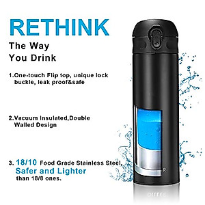 DILLER Vacuum Insulated Water Bottle,Stainless Steel Thermal Coffee Travel Mug BPA-Free Thermos Flask ,Keeps Cold 24H, Hot 12H,17 oz (blue)