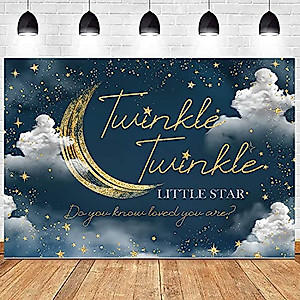 Aumeko Twinkle Little Star Baby Shower Backdrop Galaxy Sky Stars Navy Blue Baby Shower Gender Reveal Background Gold Starry Over The Moon Clouds Banner Cake Table Decoration