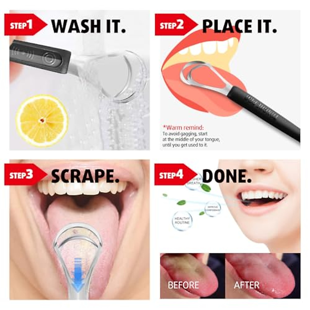 Cbiumpro 4-Pack Tongue Scraper for Adults & Kids, Stainless Steel Tongue Cleaner with Travel Case, Reduce Bad Breath