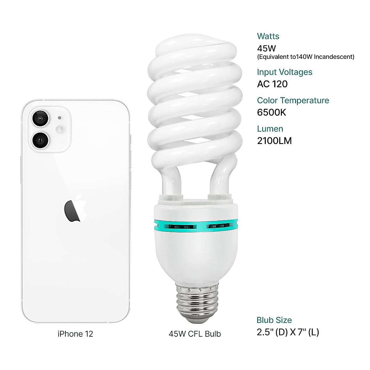 LimoStudio (4 Pack) 45W CFL Light Bulb, Compact Fluorescent Lighting Full Spectrum Photo Bulb, Daylight Pure White, 5500K, 2100LM, E26, E27, AGG117