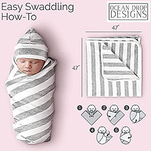 Ocean Drop 100% Cotton Mommy and Me Robe and Swaddle Set - Maternity Robe for Hospital - Delivery Gown for Hospital Maternity 4pc Set (Robe, Socks, Baby Swaddle Blanket, Baby Hat & Gift Box)