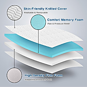 PECASOY 3 Inch Cooling Memory Foam Mattress Topper, High Density Supportive Foam Matress Topper with Washable Removable Bamboo Cover, Hypoallergenic, Bed Mattress Pad Queen Size