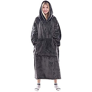 Waitu Wearable Blanket Sweatshirt Gifts for Women and Men, Super Warm and Cozy Giant Blanket Hoodie, Thick Flannel Blanket with Sleeves and Giant Pocket - Dark Gray