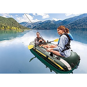 Intex 68347EP Seahawk 2 Inflatable Boat Set: Includes Deluxe 48in Boat Oars and High-Output Pump – SuperStrong PVC – Fishing Rod Holders – 2-Person – 520lb Weight Capacity