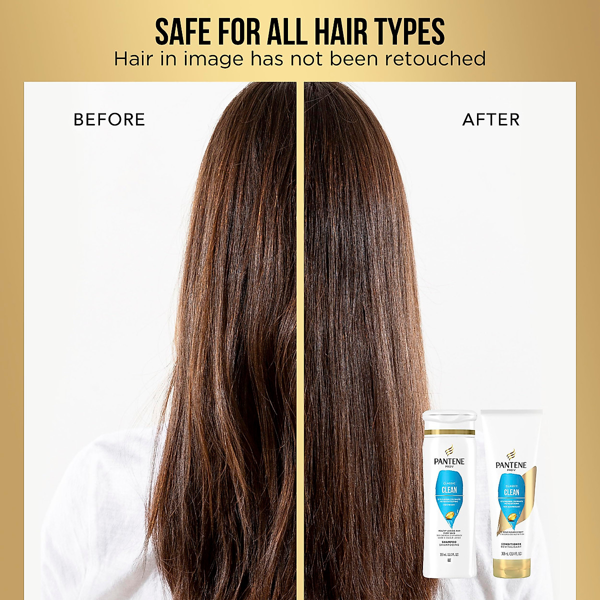 Pantene Classic Clean Shampoo Twin Pack, Pro-V Nutrients for Dry, Color-Treated Hair, Healthy Looking Hair Every Wash, Antioxidant-Rich, 27.7 Fl Oz Each + Miracle Rescue Shot (0.5 Oz)