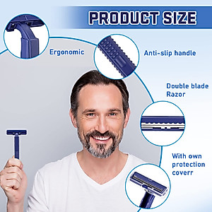 Twin Blade Razors for Men Stainless Steel Men Razors Disposable Plastic Men Shaving Razors Multipurpose Portable Shave Razor Manual Men's Disposable Razors for Bathing Hotel Travel (50 Pieces)