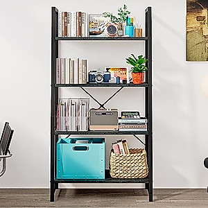 SORCEDAS Book Shelf 4-Tier Bookcase Tall Bookshelf Industrial Ladder Shelf Storage Organizer for Bedroom,Living Room (Black)