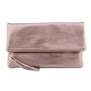 Solene Large Foldover Wristlet Clutch Crossbody Bag with Chain Strap -LP048(1-Rose Gold-LP)
