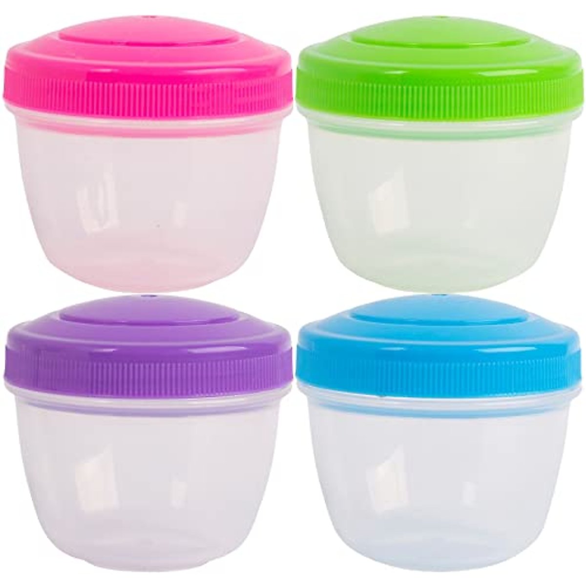 Snack Containers (4 Set) - 4.75 Oz Small Food Storage Cups with Lids - Fruit, Nuts, Sauce, Condiments, Salad Container for Lunch Box - Reusable Dessert Cups, Microwave and Freezer Friendly, BPA-free (S/4 Multi)
