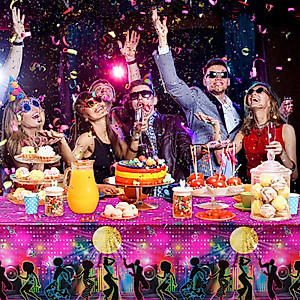 Moukeren Disco Plastic Party Tablecloth 70's Party Table Cover 70s Birthday Party Supplies The 70s Party Decoration Throwback Birthday Party Decoration for Dining Room Kitchen, 54 x 108 Inch (6)