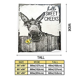 Funny Donkey Throw Blanket Cute Animal Donkey Flower Blanket for Kids Adults Super Warm Soft Cozy Plush Fleece Flannel Blanket for Sofa Couch Bed Birthday Gifts 40"x50"