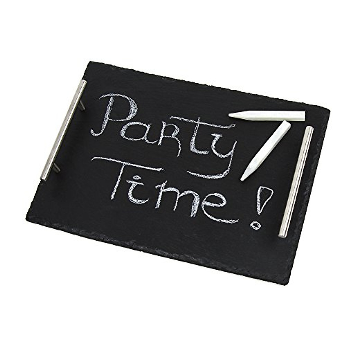 Slate Cheese Board Set - Deluxe Cheese Serving Tray with Stainless Steel Handles - Includes 4 Cheese Knives and 2 Soapstone Chalks - Great for Home & Restaurant Cheese Tapas & Appetizers Serving