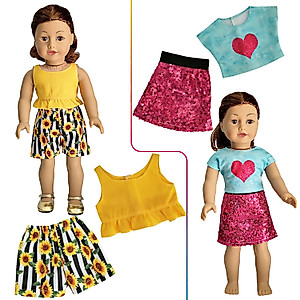 HOAKWA American Doll Clothes and Accessories for 18 Inch Doll, 18" Doll Clothes Dress, Total 19 Pcs Including 8 Sets of Clothing Outfits with Shoes, Underwear, Headband, and Cap (Not Include The Doll)