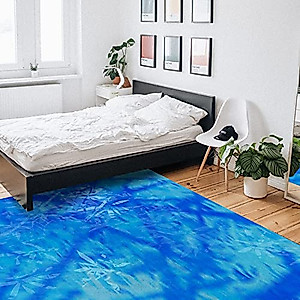 Area Rugs for Living Room, 4' x 6' Blue Tree Shadow Plush Microfiber Throw Carpet, Mottled Modern Abstract Art Aesthetics Bedroom Floor Mat Kitchen Runner Non Slip Bathroom Rug