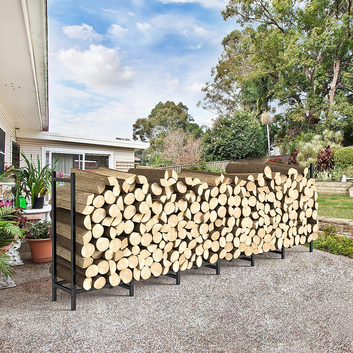 LIANTRAL Firewood Rack Outdoor 8-ft Heavy Duty Firewood Rack Stand Log Holder Fireplace Wood Storage Stacker Outside