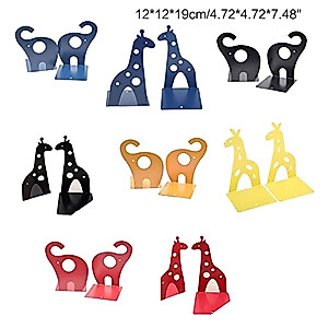 SZYAWsd File Sorters L43D Ceative Animal Bookends Pack of 2 Metal Book Stand Vividly Cute Giraffe Elephant Outlook Design Decor Metal Bookends