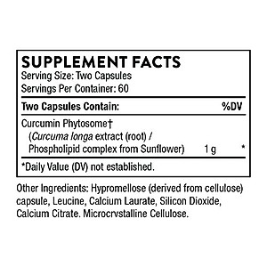 Thorne Curcumin Phytosome 1000 mg (Meriva) - Clinically Studied, High Absorption - Supports Healthy Inflammatory Response in Joints, Muscles, GI Tract, Liver, and Brain - 120 Capsules - 60 Servings