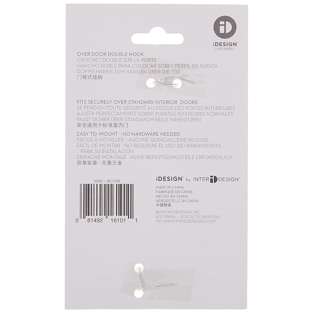 iDesign Over the Door, Organizer Hook for Coats, Hats, Robes, Towels - Double Hook, White