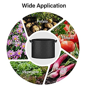 iPower 5-Pack 10 Gallon Plant Grow Bags Thickened Nonwoven Aeration Fabric Pots Heavy Duty Durable Container, Strap Handles for Garden, Black 5-Pack 10 Gallon Plant Grow Bags